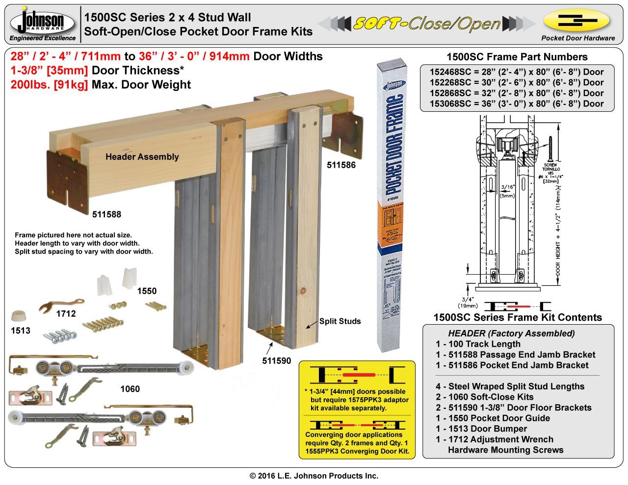 Johnson Hardware 1500SC Soft Close Pocket Door Frame | Johnsonhardware ...
